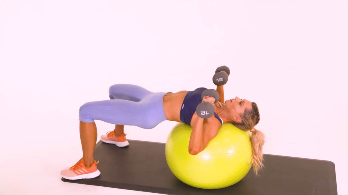 Stability-Ball Two-Arm Dumbbell Chest Press - Oxygen Mag